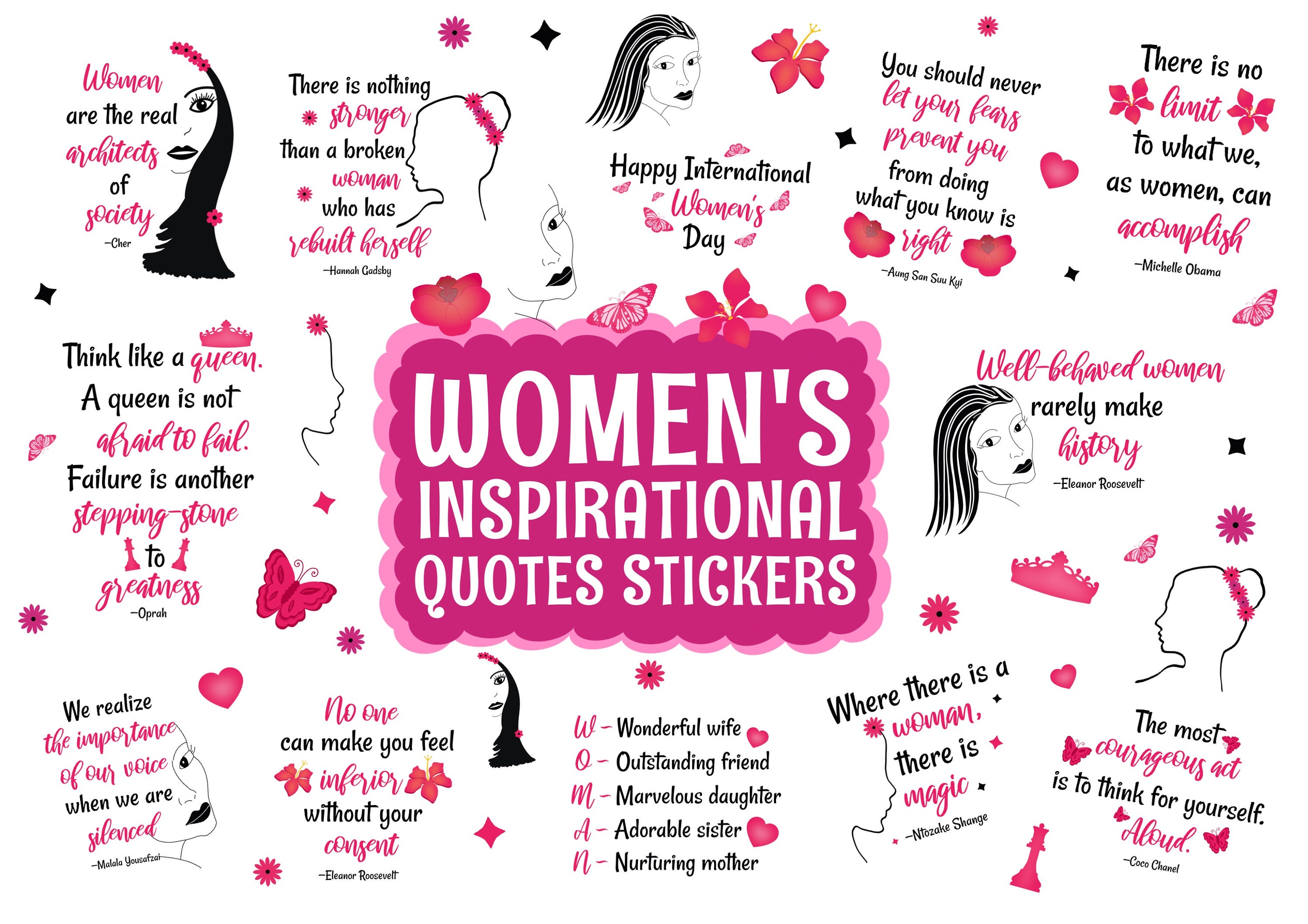 Women's Inspirational Quotes Digital Stickers, Precropped Digital ...