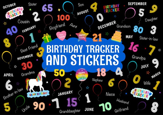 Birthday Tracker and Stickers Dark Mode Set Precropped | Etsy