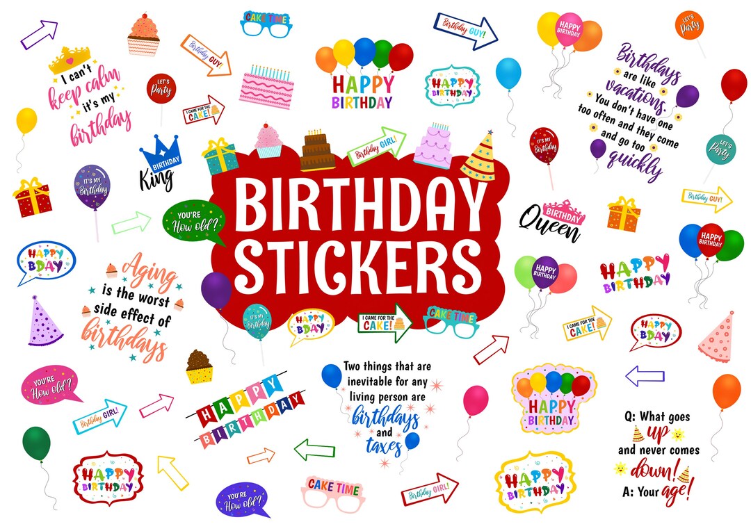 Birthday Digital Stickers, Precropped Digital Planner Stickers, 68 ...