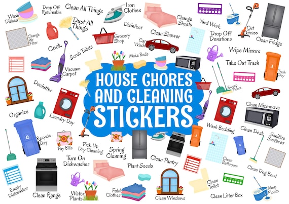 House Chores and Cleaning Digital Stickers Precropped Digital | Etsy
