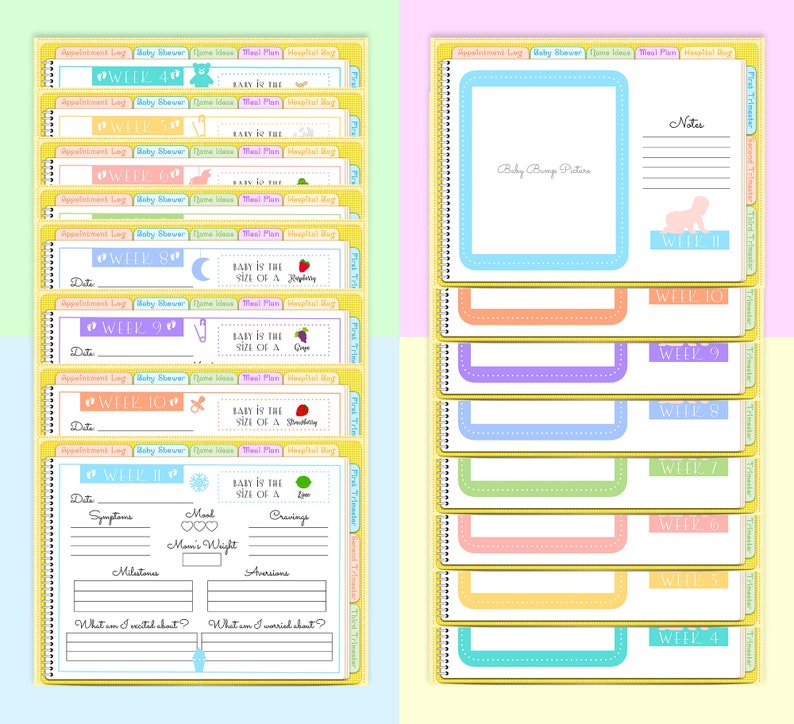 Pregnancy Digital Planner Week-by-week Fruit and Vegetables Baby Growth ...