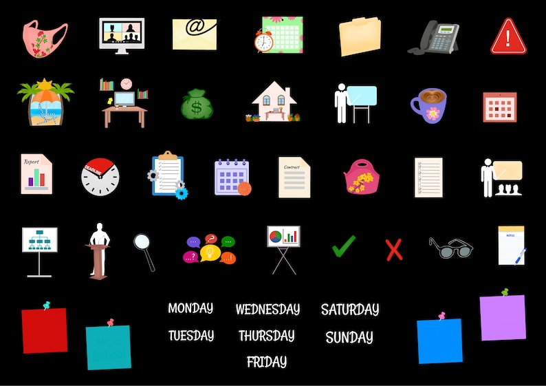 Office Digital Stickers Dark Mode Set for Dark Background - Etsy