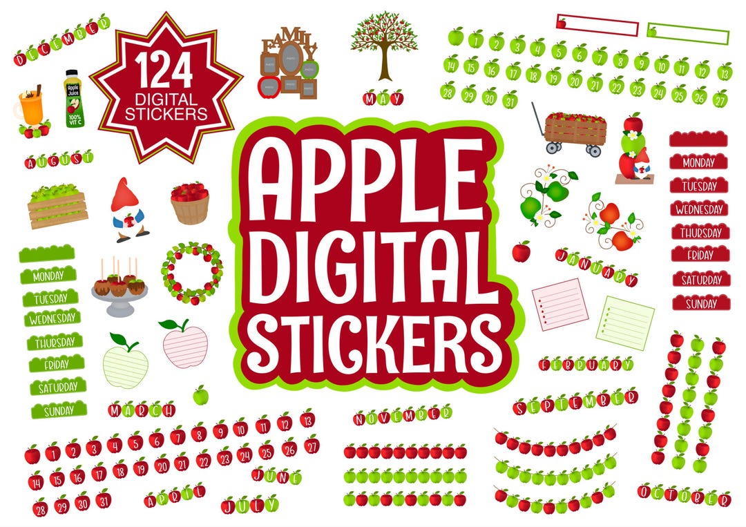 Apple Digital Stickers, Apples Digital Planner Sticker, Fall Digital ...