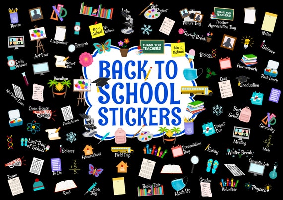 Back to School Digital Stickers Dark Mode Set for Dark - Etsy