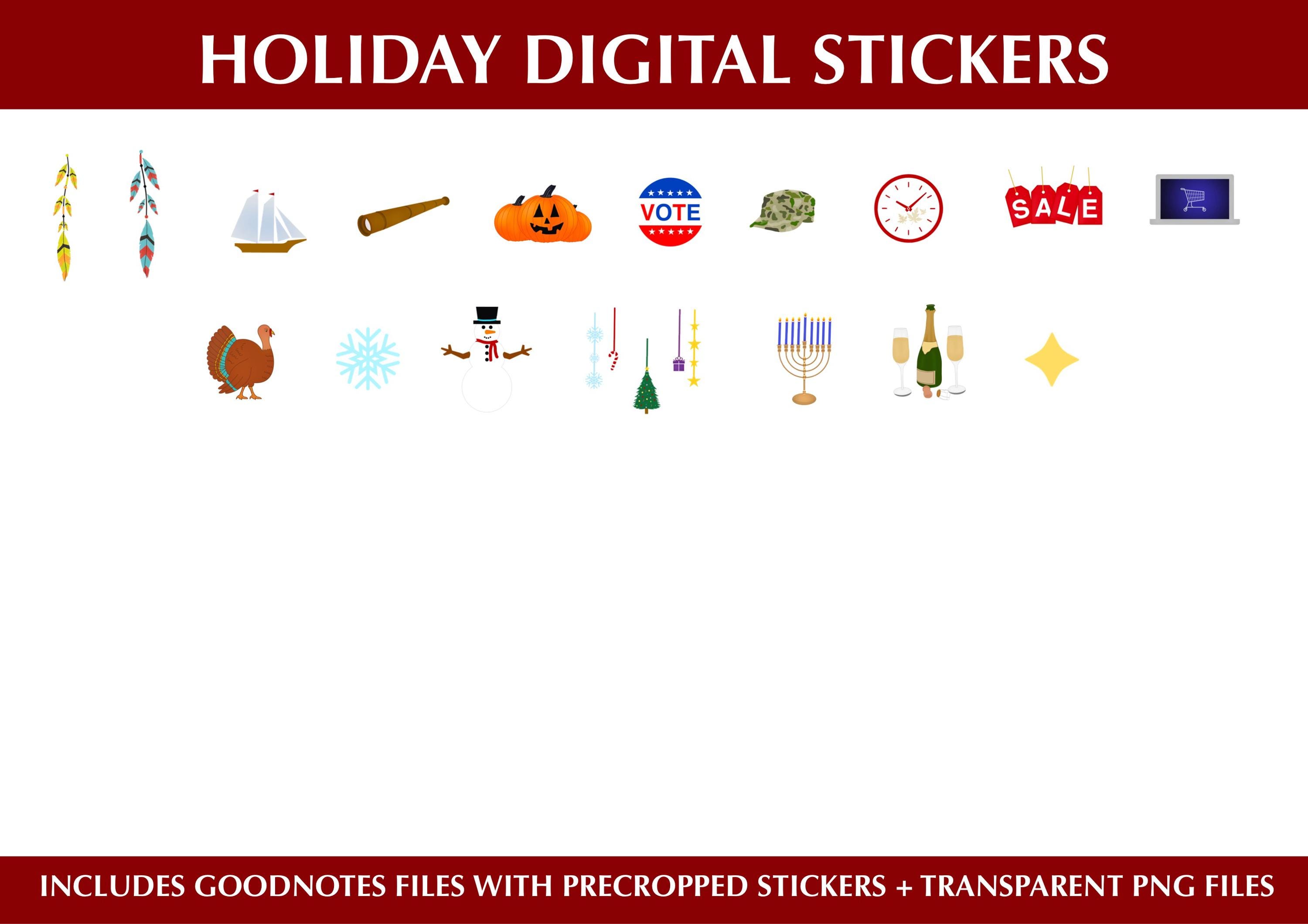 Holiday Digital Stickers, Precropped Digital Planner Stickers ...