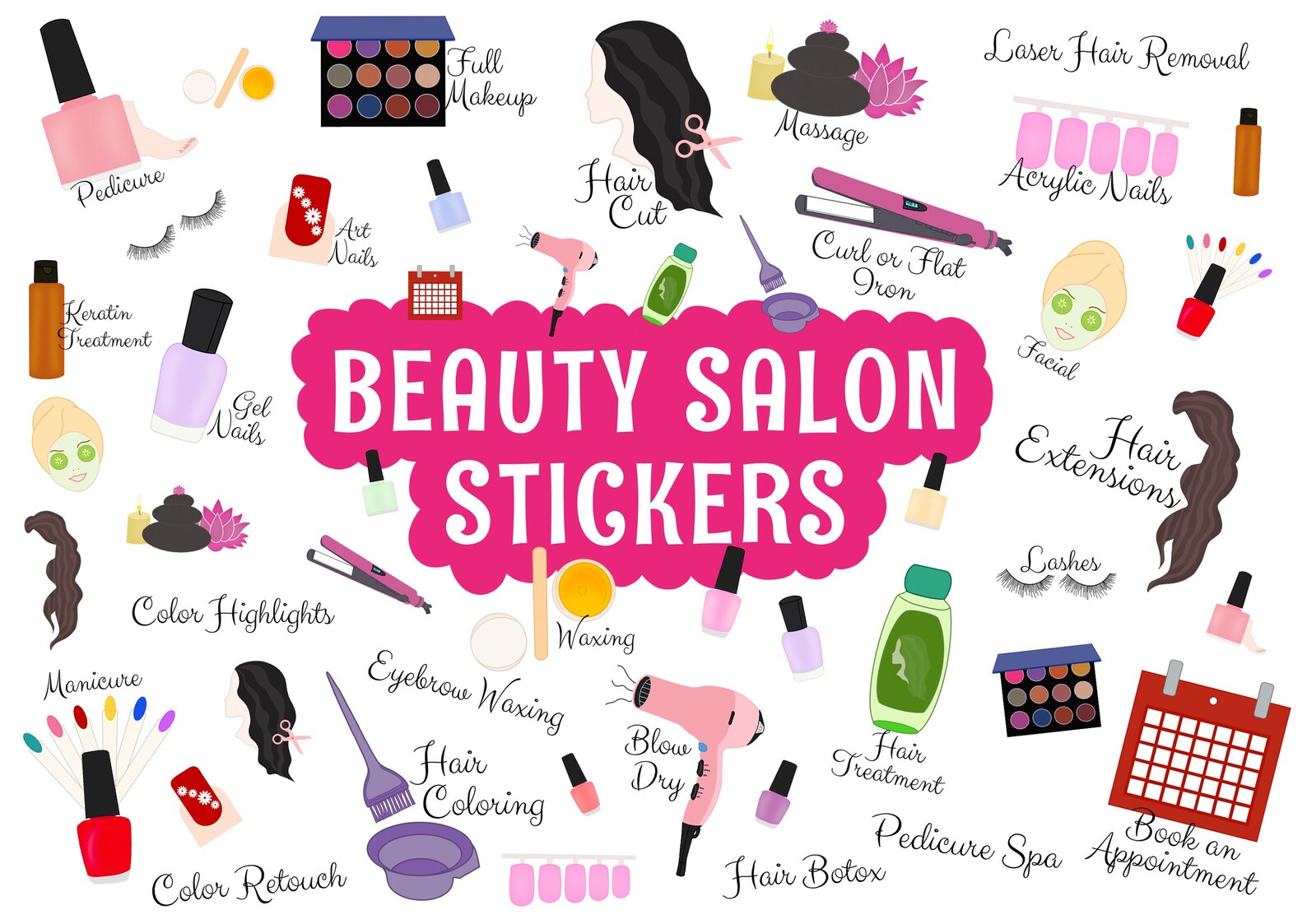 Beauty Salon Digital Stickers Precropped Digital Planner | Etsy