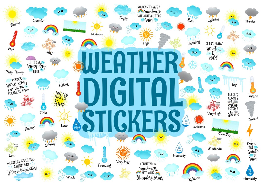 Weather Digital Stickers, Precropped Digital Planner Stickers ...