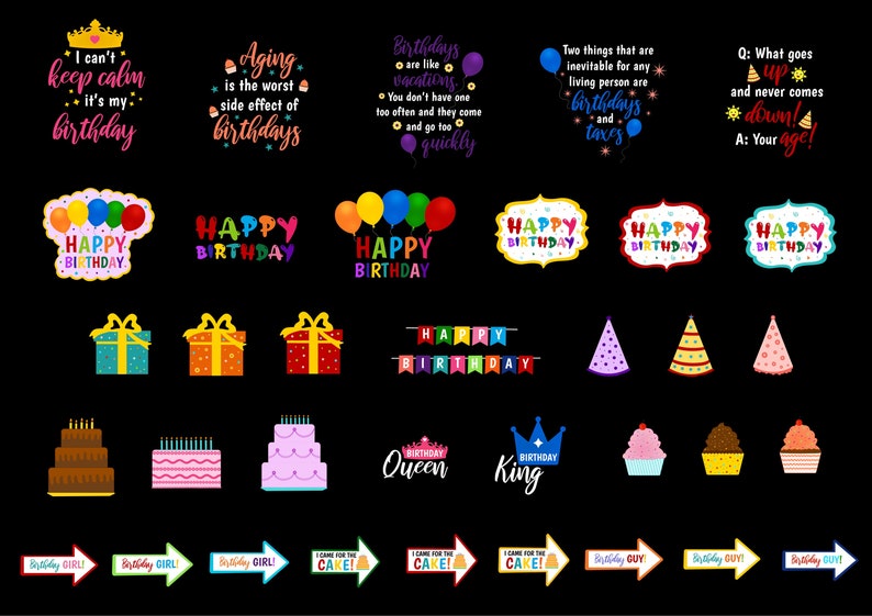 Birthday Digital Stickers Dark Mode Set, Dark Planner, Precropped ...