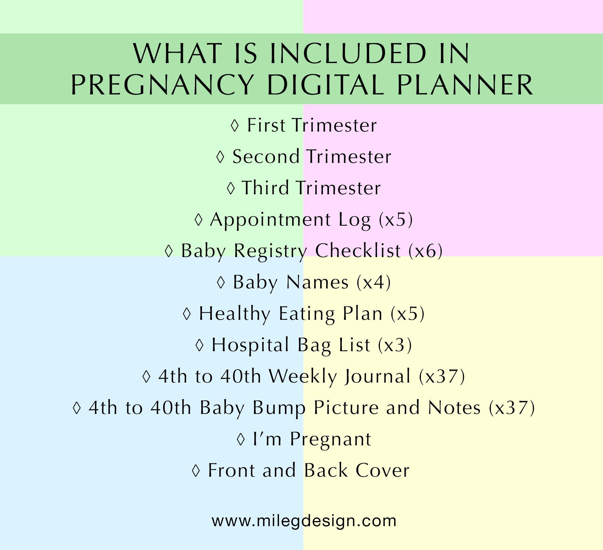 Pregnancy Digital Planner Week-by-week Fruit and Vegetables Baby Growth ...