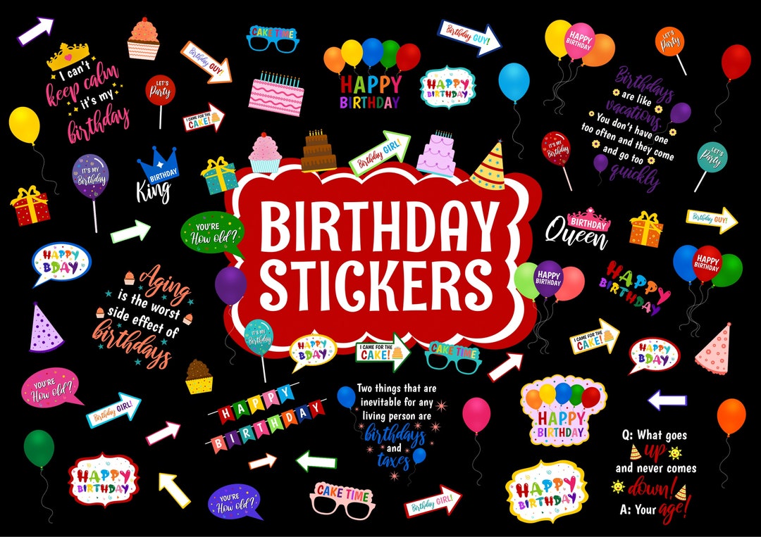 Birthday Digital Stickers Dark Mode Set, Dark Planner, Precropped ...