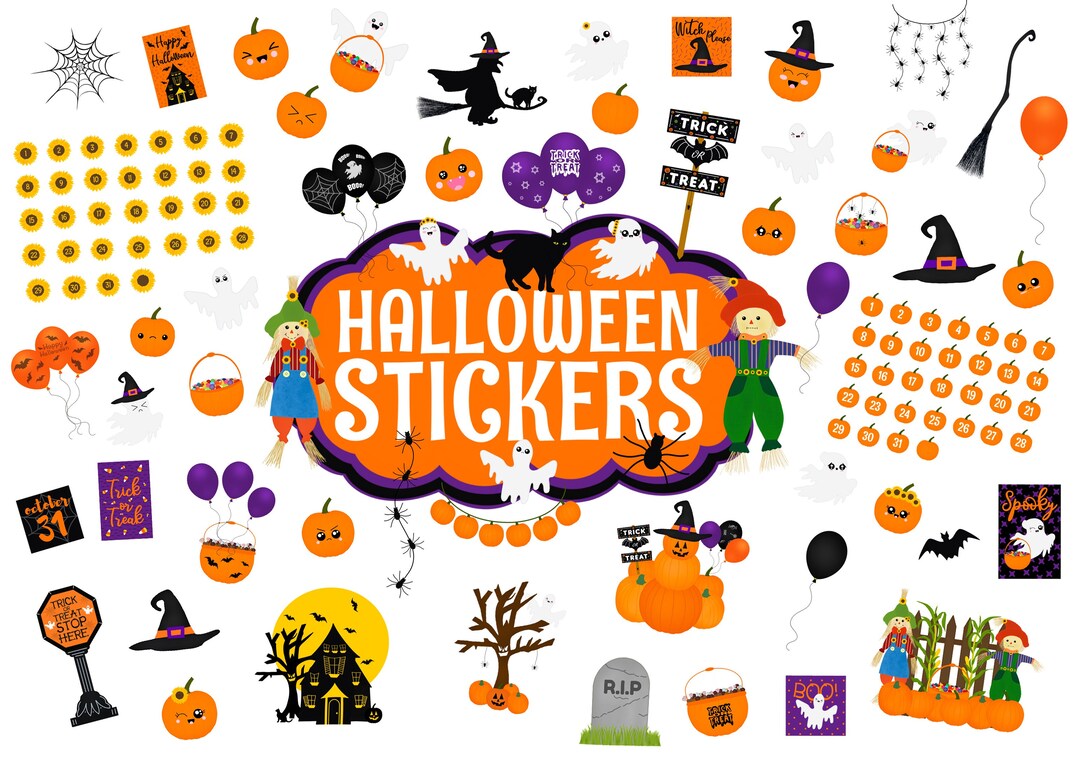 Halloween Digital Stickers, Halloween Precropped Digital Planner ...