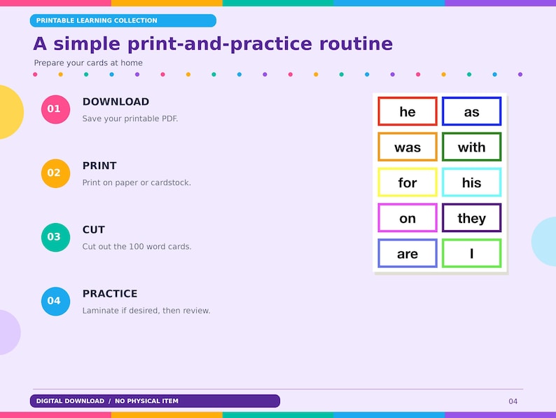 100 Sight Word Flashcards Printable PDF, Rainbow Reading Cards for ...