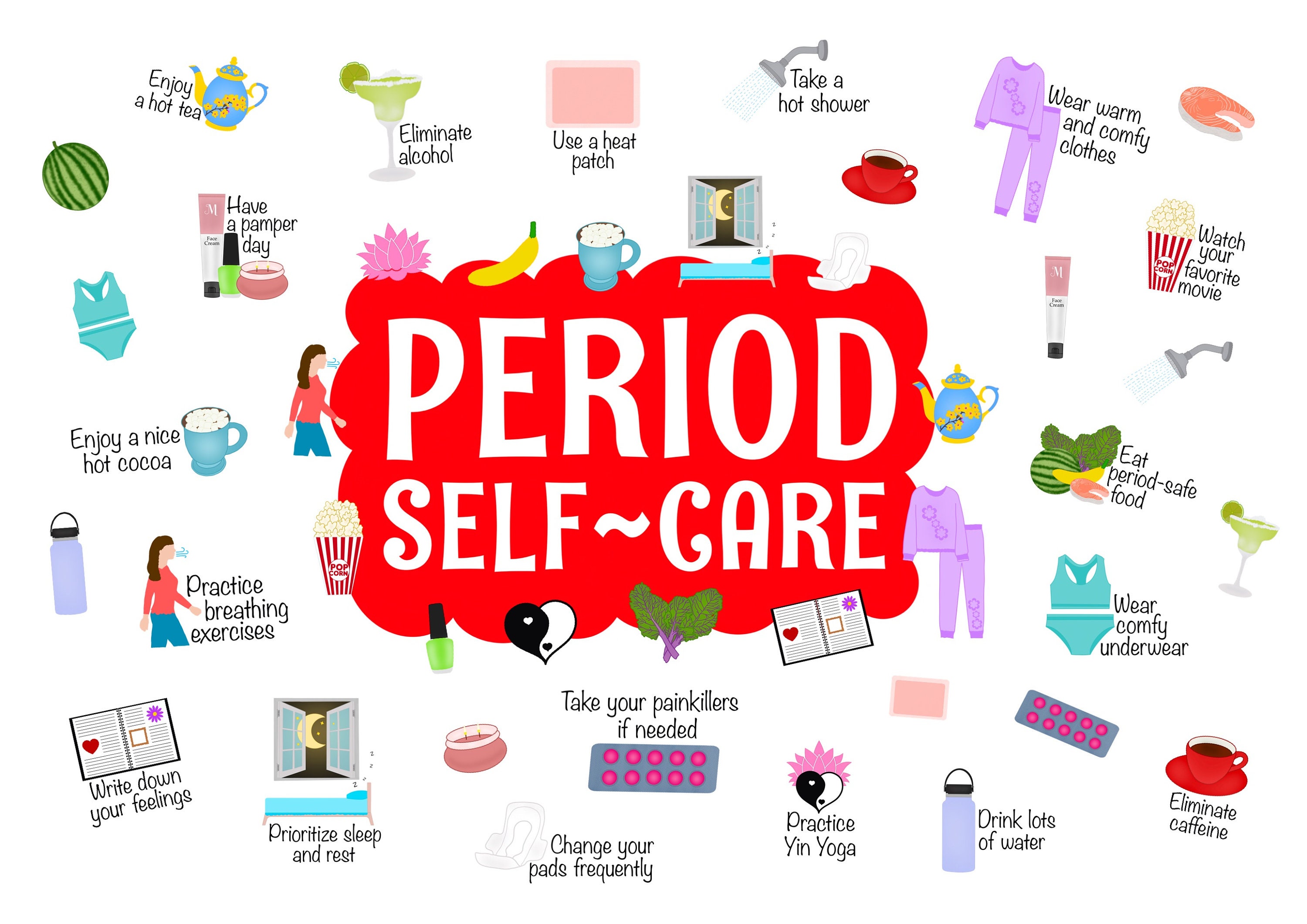 Period Self Care Digital Stickers, Precropped Digital Planner Stickers ...