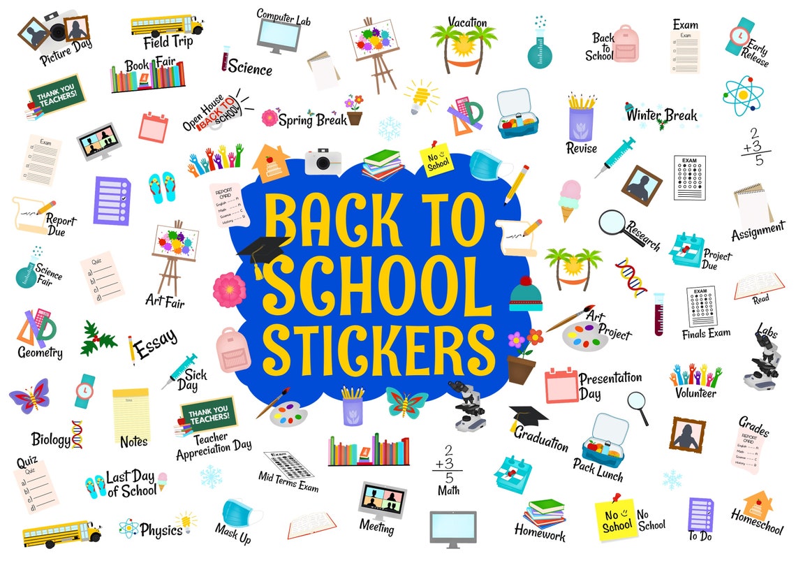Back to School Digital Stickers, Student Precropped Digital Planner ...