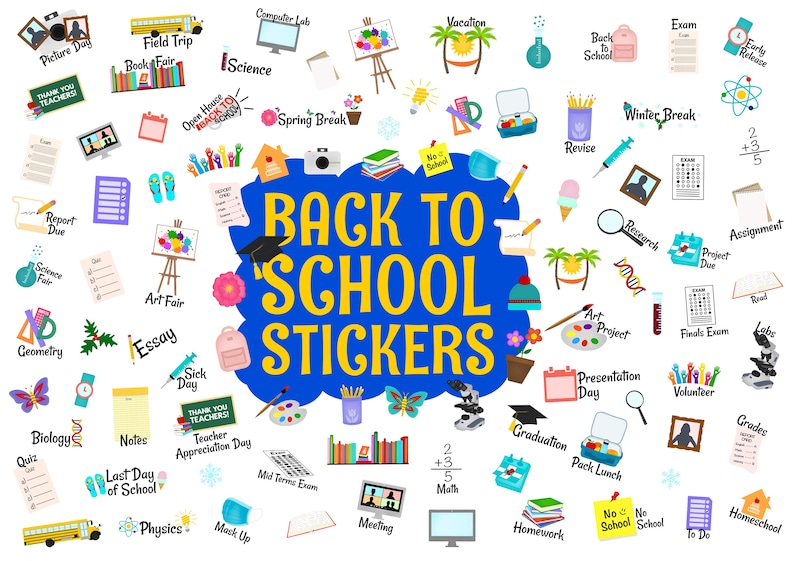 Back to School Digital Stickers, Student Precropped Digital Planner ...