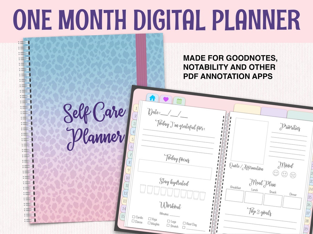 Undated One Month Digital Self Care Planner| Pastel Colors| Digital ...