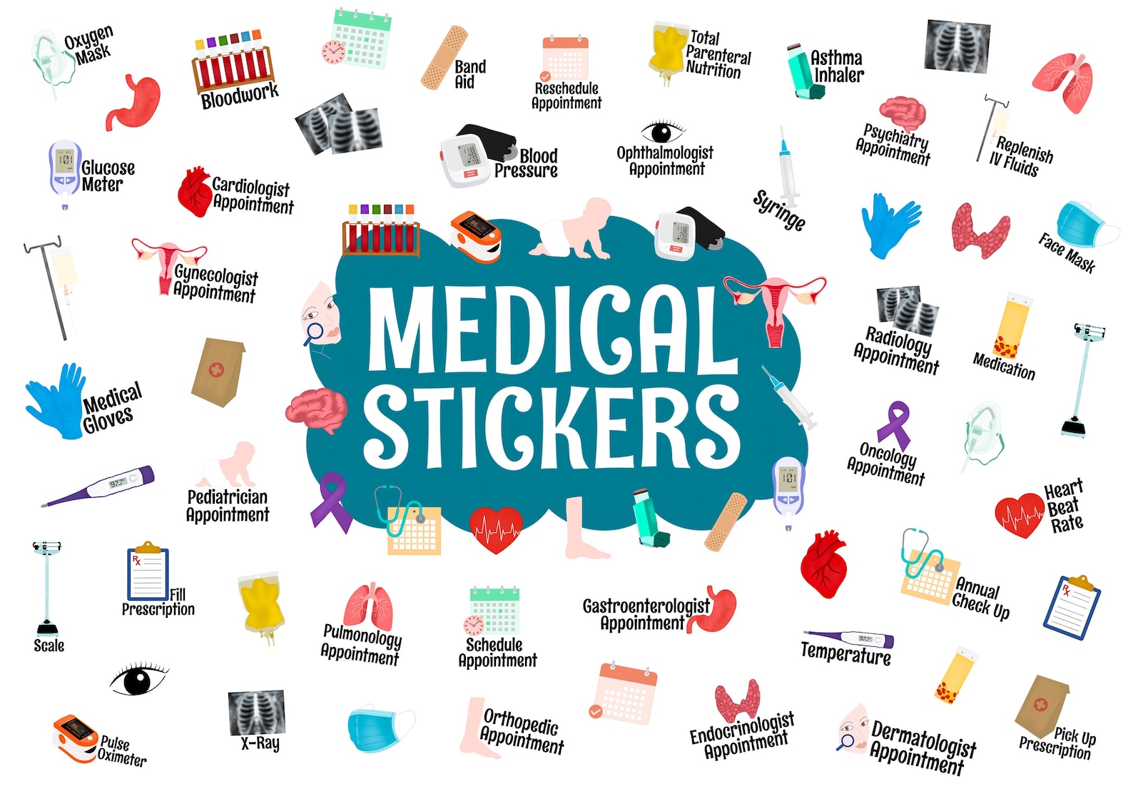 Medical Digital Stickers, Health Appointments, Medical Equipment ...
