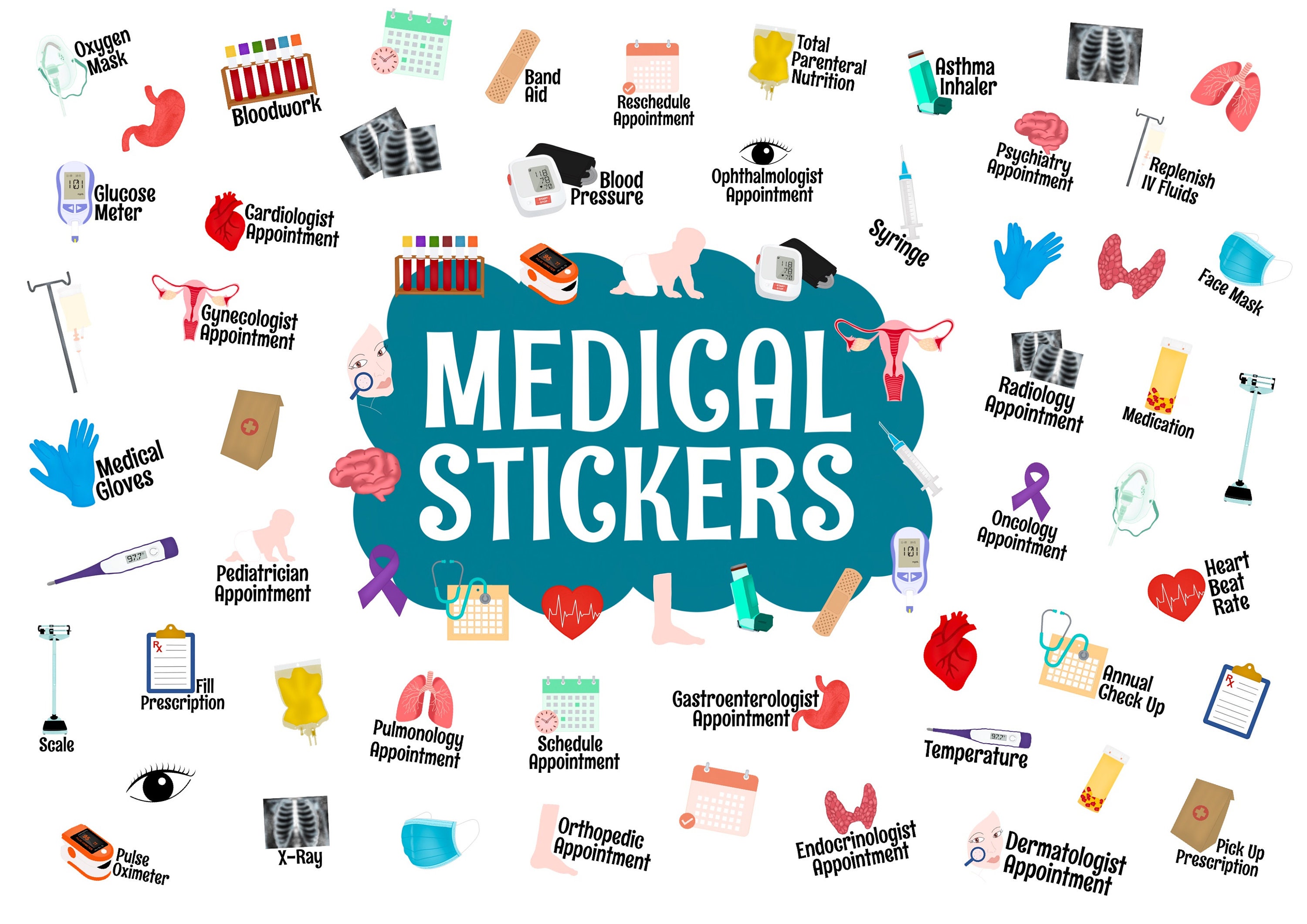 Medical Digital Stickers, Health Appointments, Medical Equipment ...