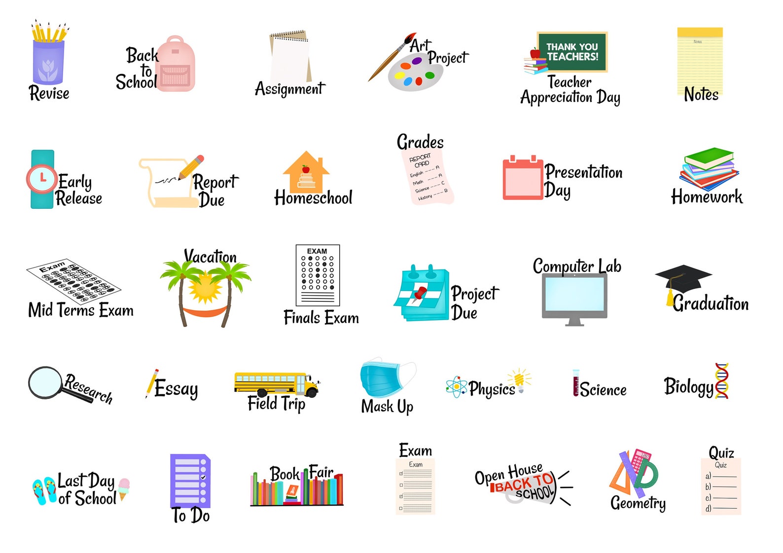 Back to School Digital Stickers, Student Precropped Digital Planner ...