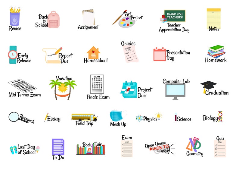 Back to School Digital Stickers, Student Precropped Digital Planner ...
