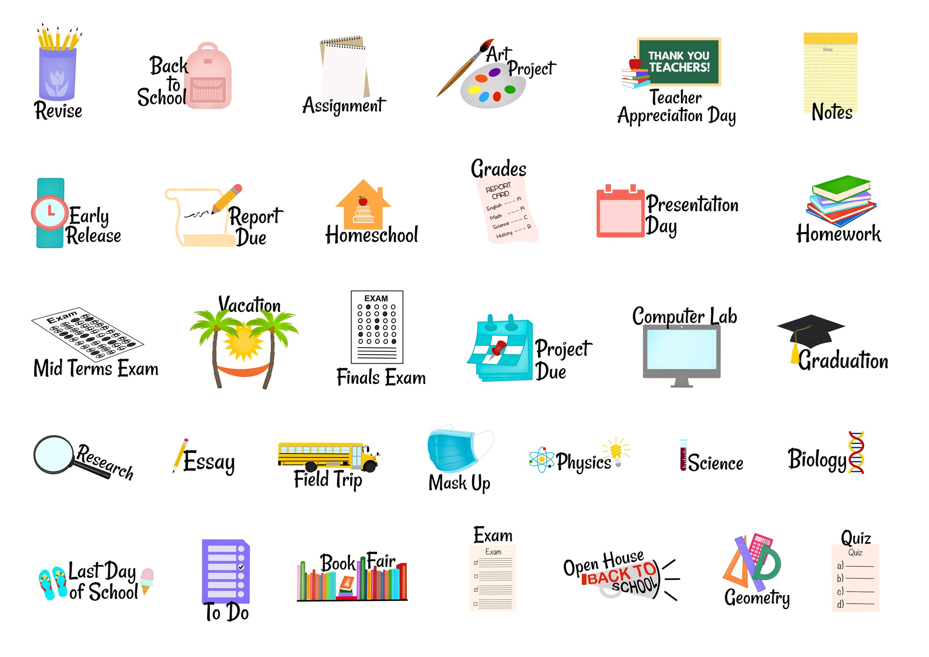 Back to School Digital Stickers, Student Precropped Digital Planner ...