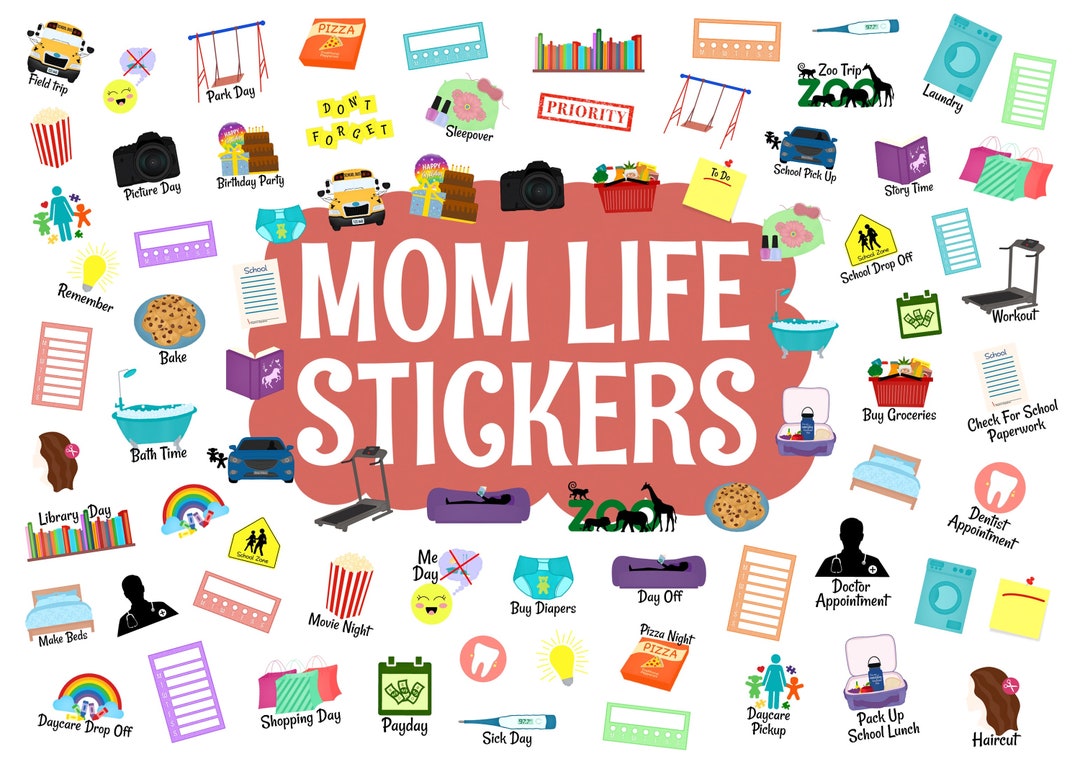 Mom Life Digital Planner Stickers, Precropped Goodnotes Stickers (PNG ...