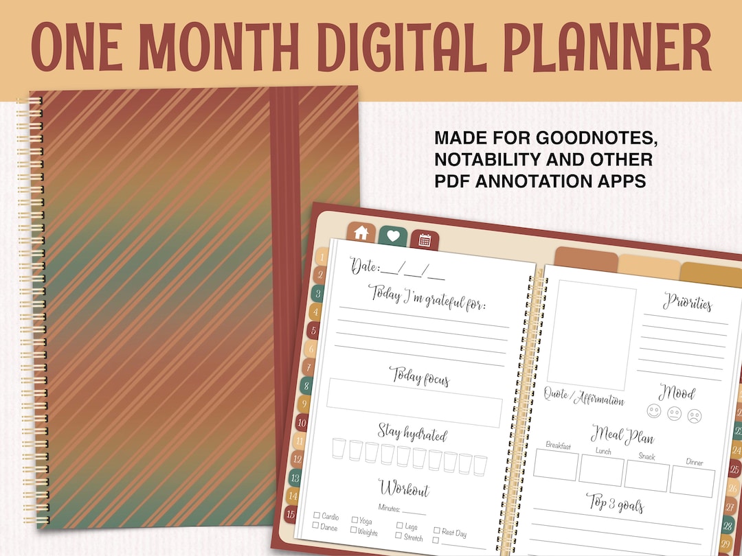 Undated One Month Digital Planner| Bujo Colors| Digital Planner| 31 ...