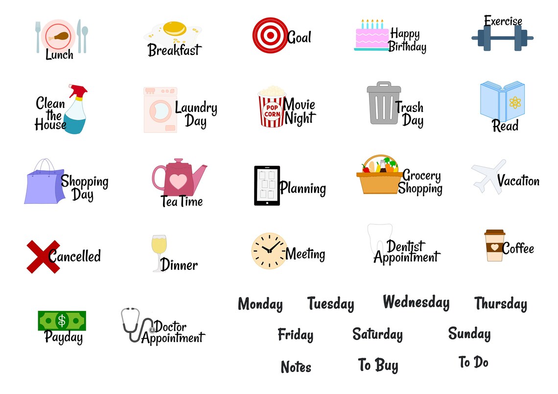 Everyday Digital Stickers, Precropped Digital Planner Stickers ...