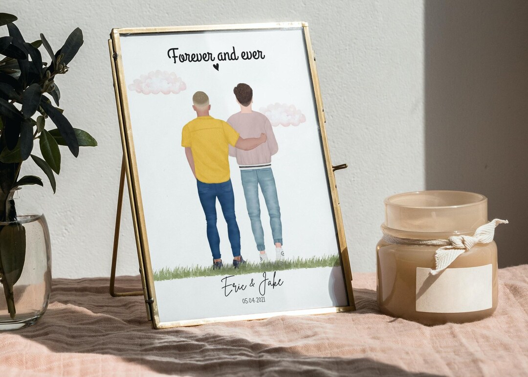 CUSTOM GAY Couple , Personalized Wall Art for LGBT Couple, Gay Wedding ...