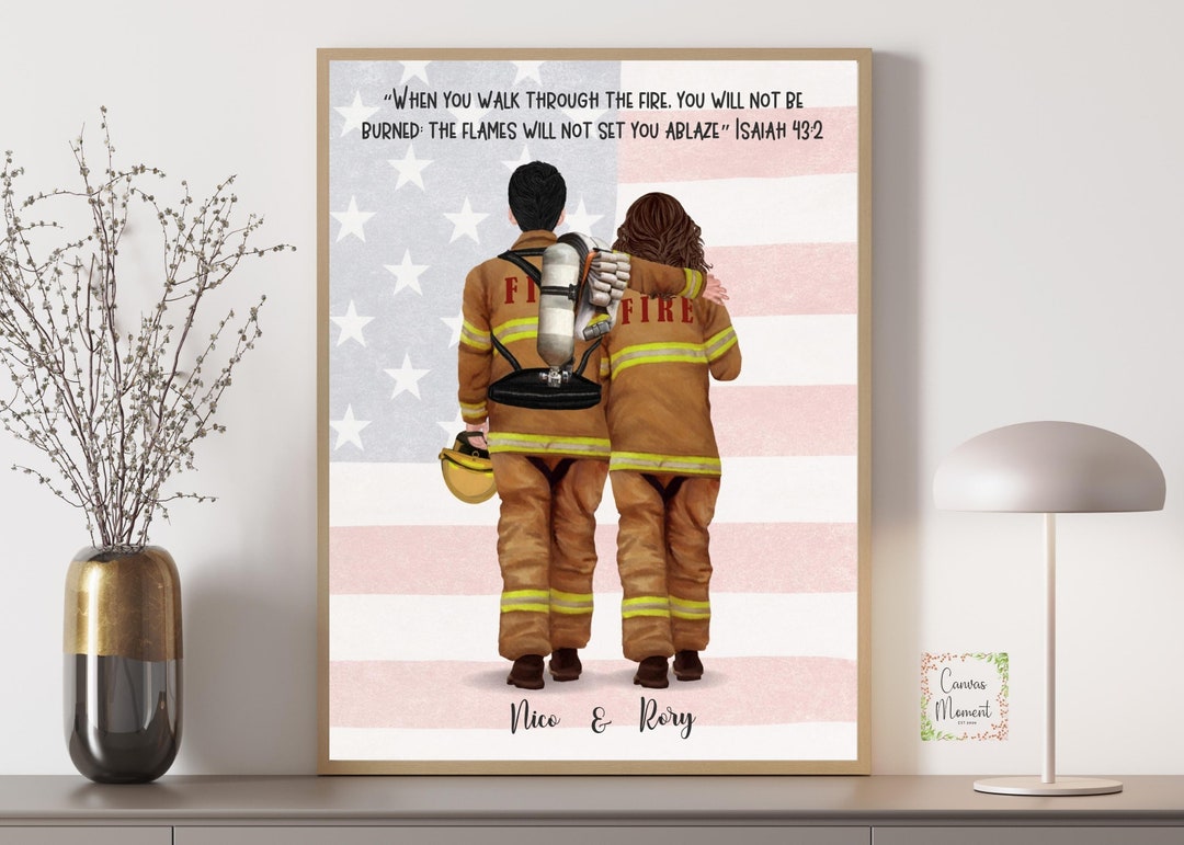 Firefighter Couple Personalized Print, Firefighter Custom Engagement ...
