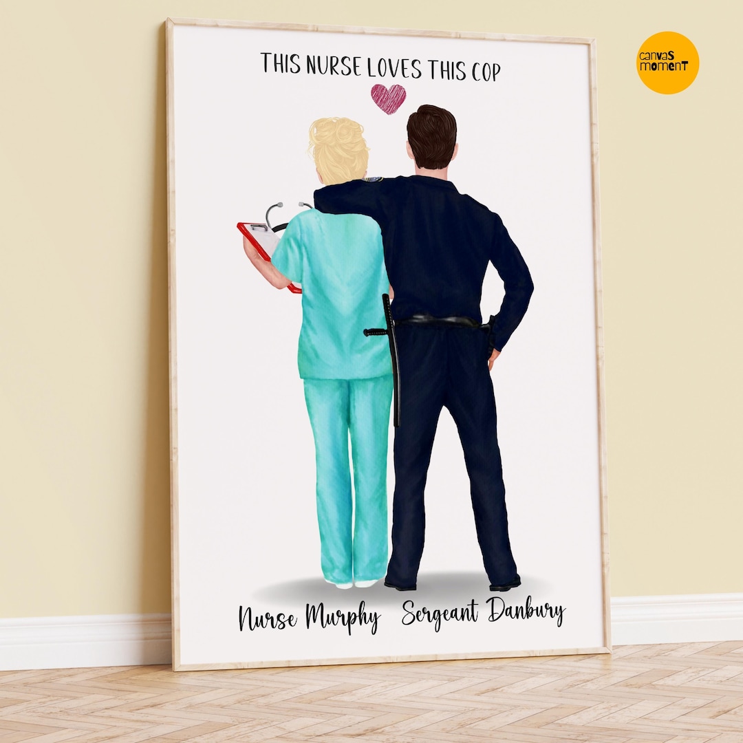 Custom Nurse and Cop Portrait: Emergency Services Couple Gift - Etsy