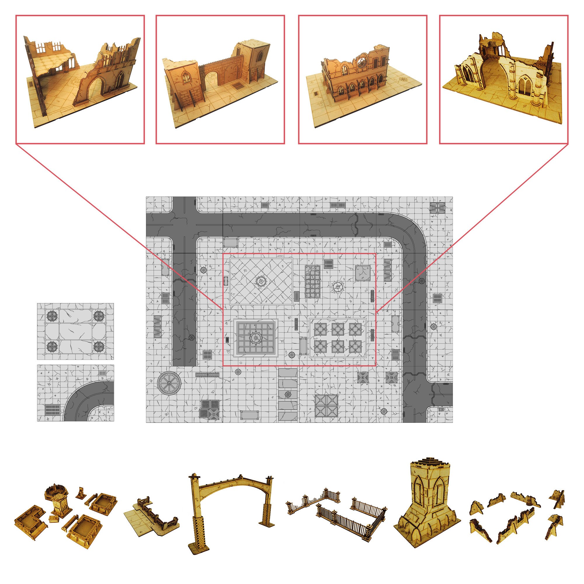 Made to Order 44 X 60 Ruined District Battle Board MDF Scenery 28-32mm ...