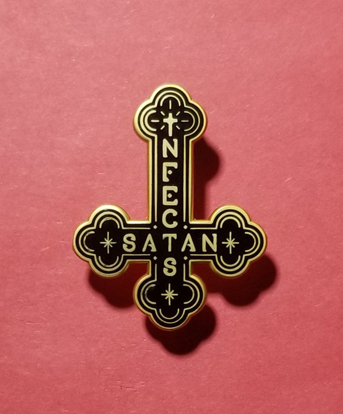 Satan Infects Upside Down/inverted Cross Glow in the Dark Enamel Pin ...