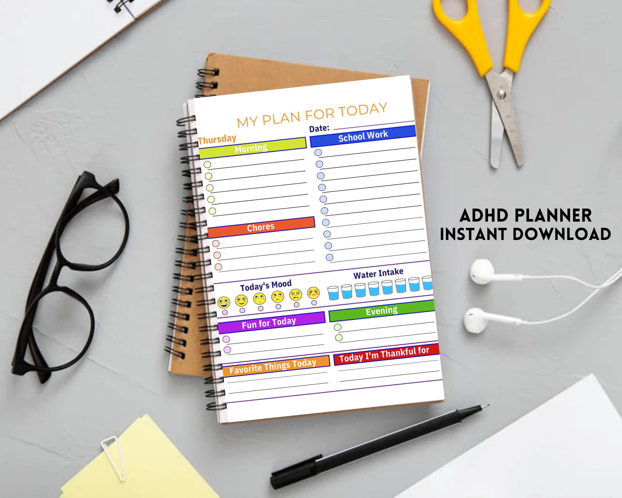ADHD Digital Printable Planner, Daily Planner, Self Care, Monthly ...