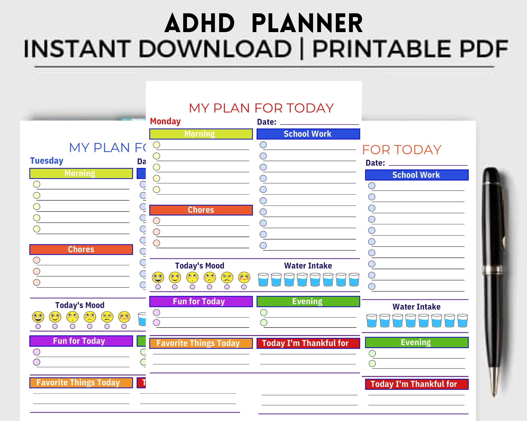 ADHD Digital Printable Planner, Daily Planner, Self Care, Monthly ...
