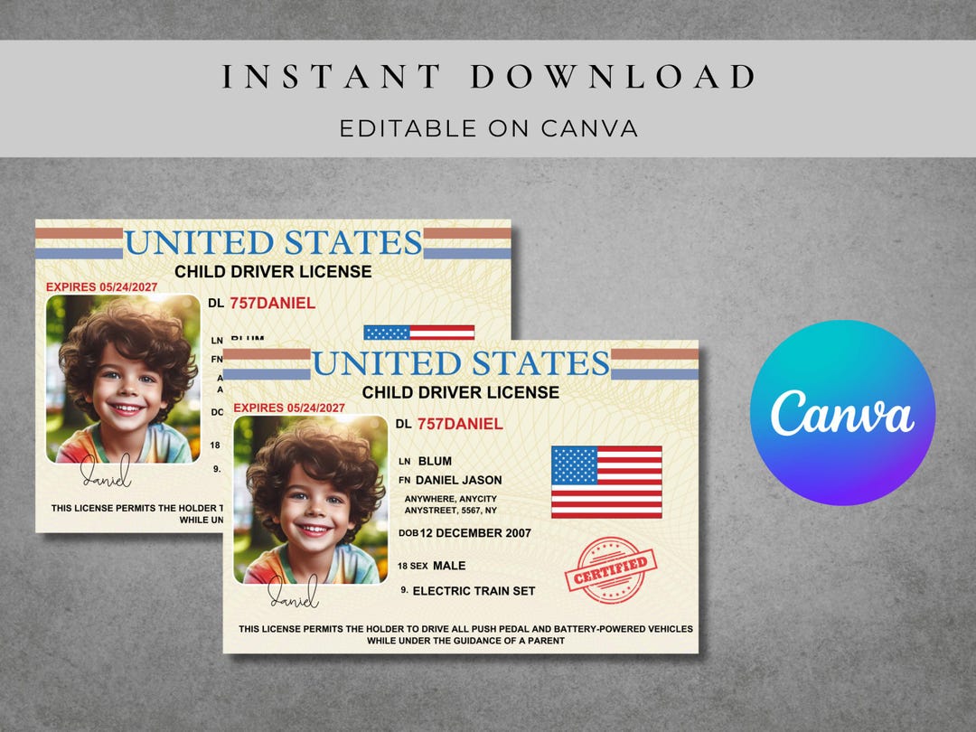 USA Child Driving License | Printable Kids' Driver's License ...