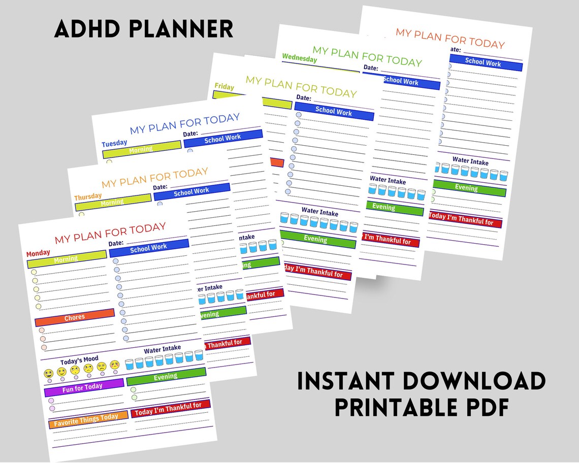 ADHD Digital Printable Planner, Daily Planner, Self Care, Monthly ...