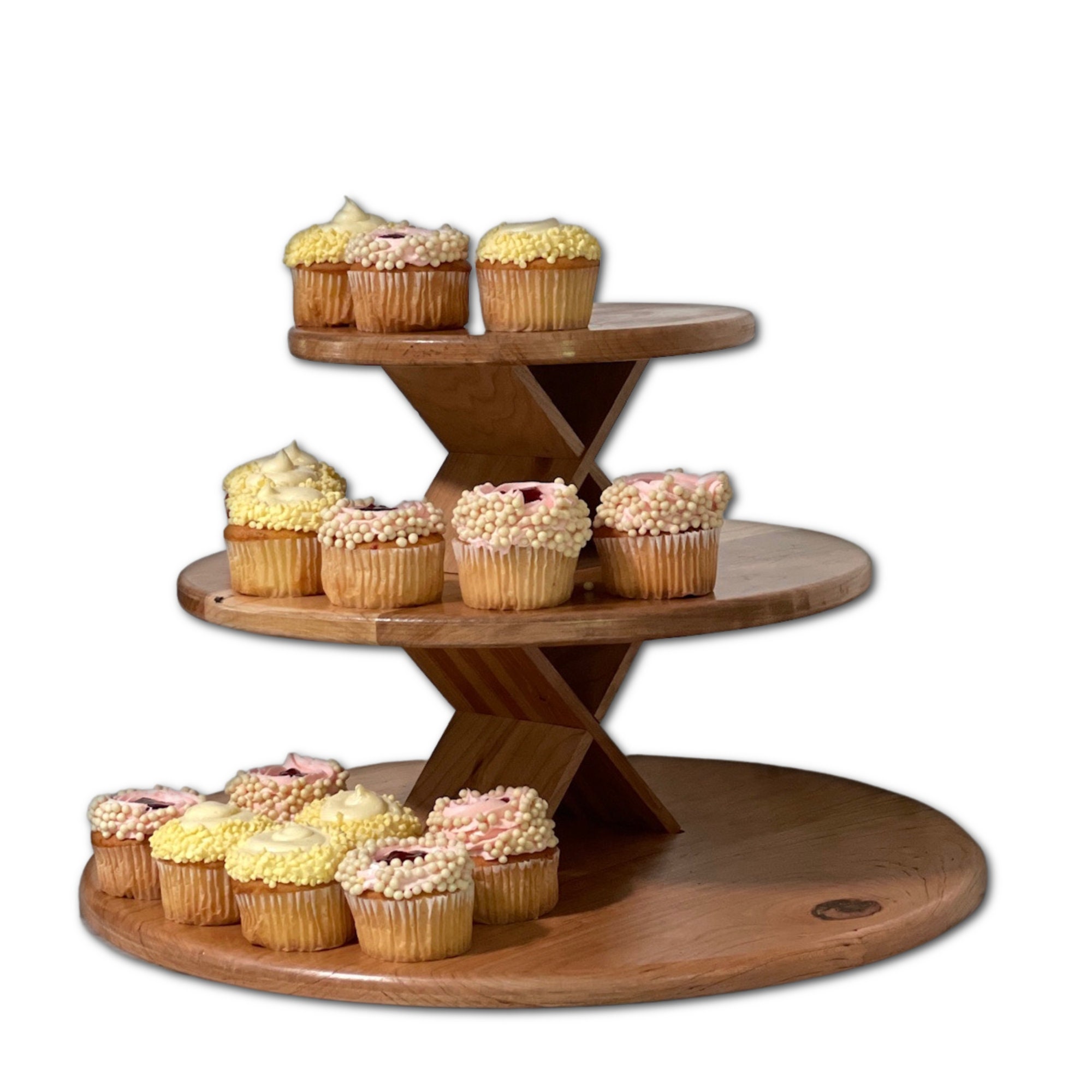 3 Tier Cupcake Display ~ Solid Wood ~ Rustic Modern Serving Platter ...