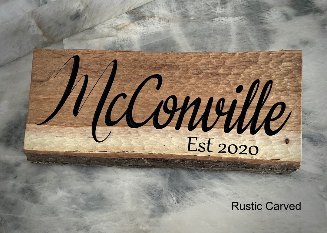 30 Personalized Live Edge Last Name Sign sm Custom Carved Hard Wood ...