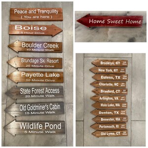 Hand Carved Directional Arrow Sign: Personalized Wood Destination Decor ...