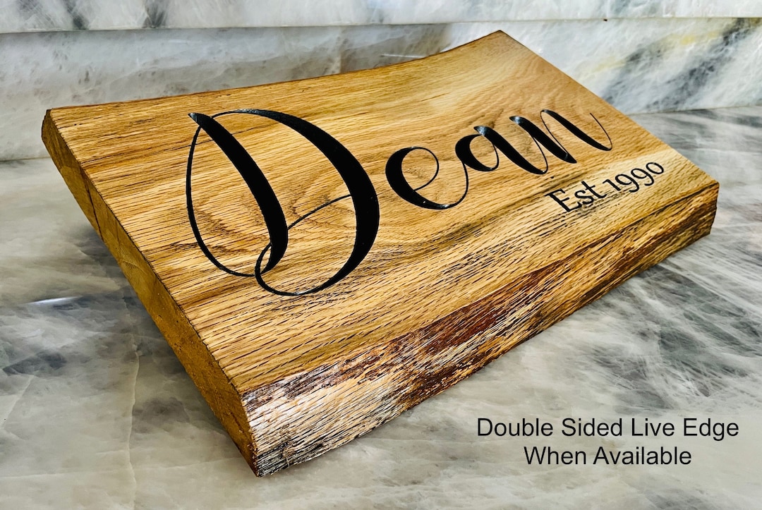 Personalized Live Edge Wood Sign: Custom Carved Family Name - Etsy
