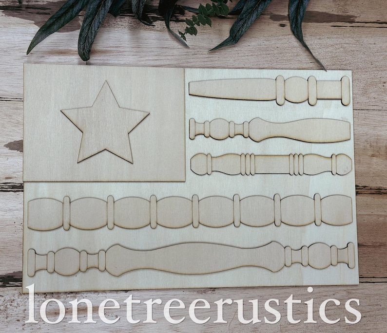 Spindle Flag - DIY Unfinished Wood Kit | Patriotic Leaner or Hanger | Laser Cut DIY Wood Kit - Etsy
