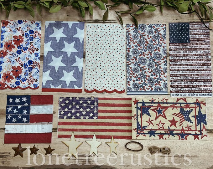 Rustic Patriotic Craft/napkin Bundle | 7-napkins, Wood & Rusty Stars ...