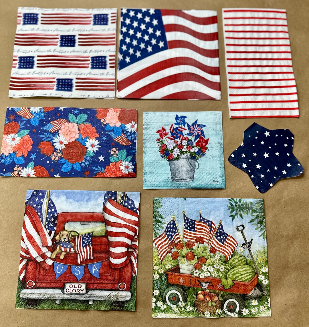 Patriotic/americana Napkin Bundle 3 8 Total Napkins - Etsy