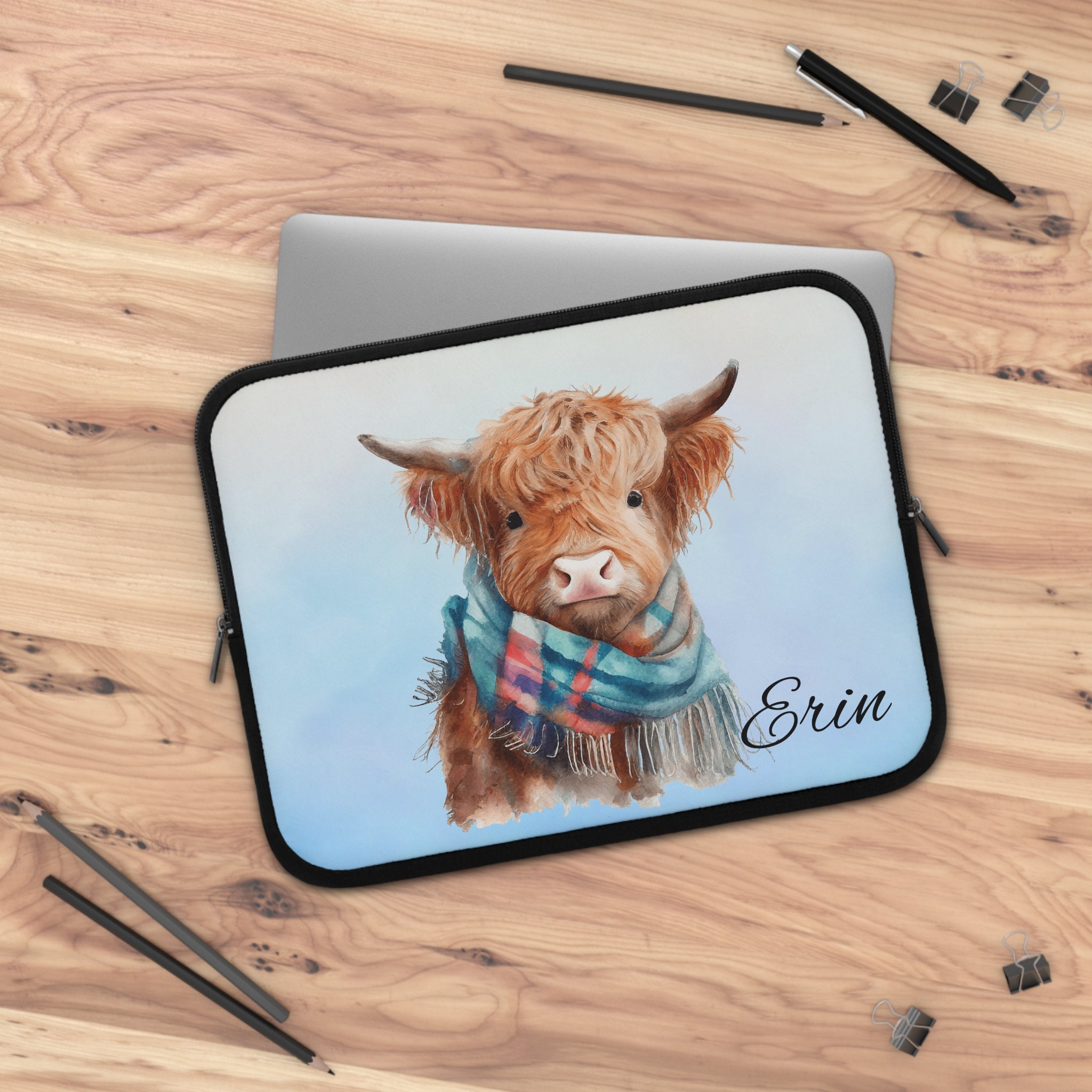 Stylish Personalised Highland Cow Laptop Sleeve, Scottish Cow Laptop ...