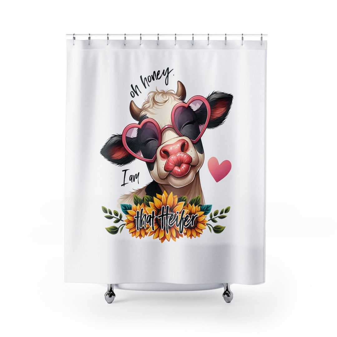 Oh Honey I Am That Heifer Cow Shower Curtain, Floral Curtain, Cow ...