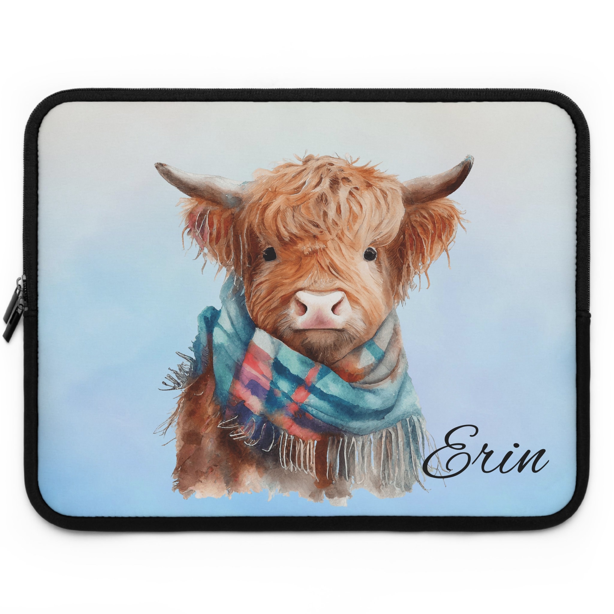 Stylish Personalised Highland Cow Laptop Sleeve, Scottish Cow Laptop ...