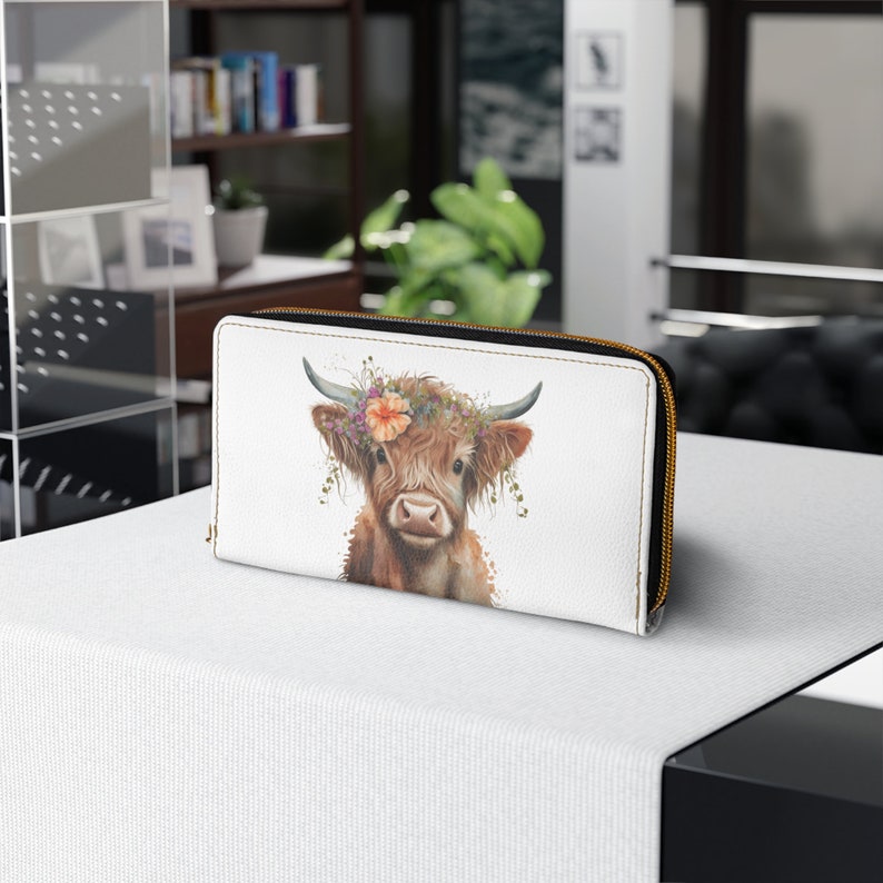 Boho Floral Highland Cow Faux Leather Zipper Wallet - Etsy