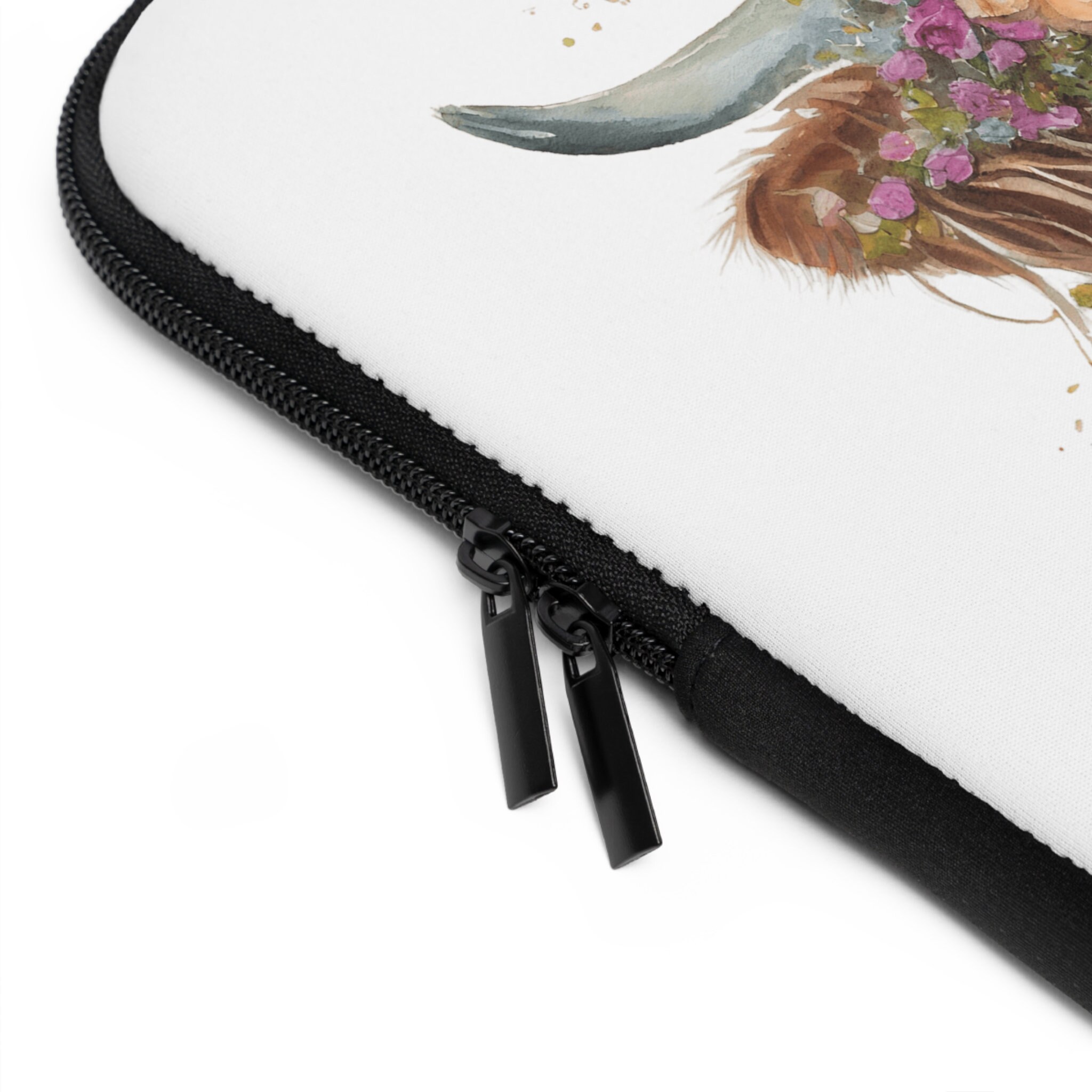 Boho Floral Highland Cow Laptop Sleeve, Highland Cow Laptop Case ...