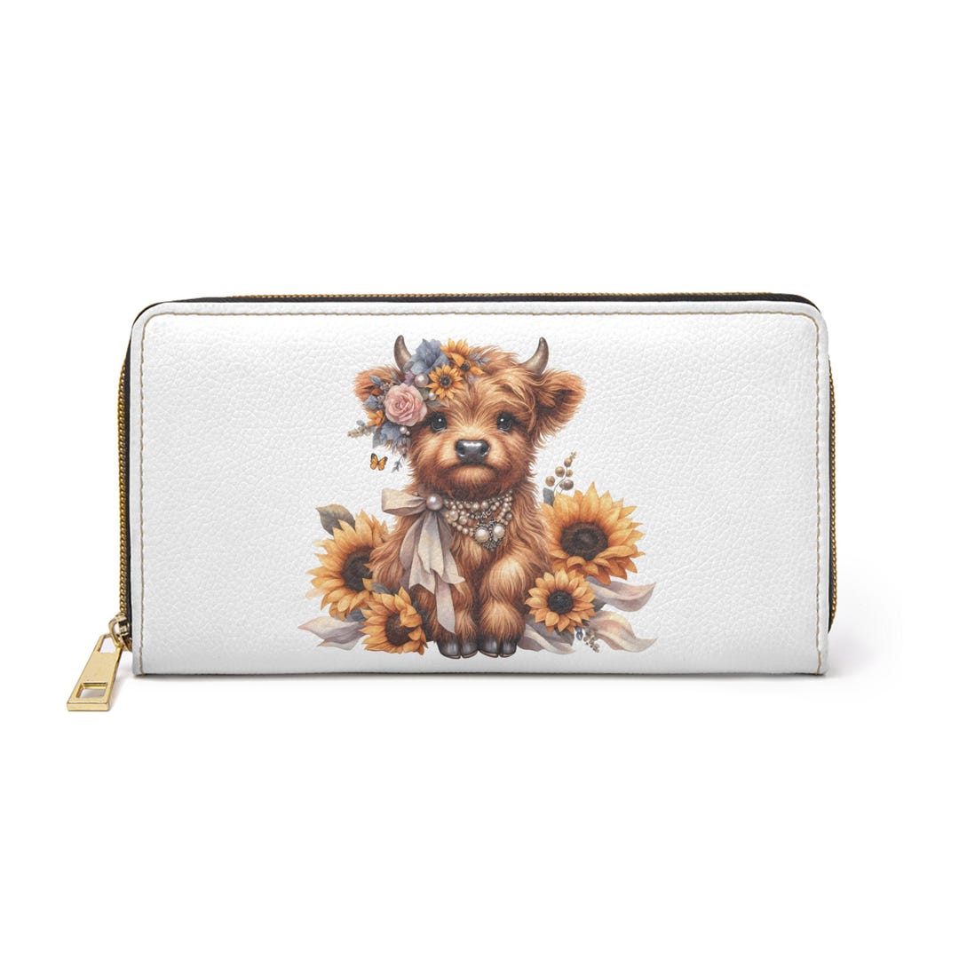 Floral Highland Cow PU Leather Women's Wallet, Zipper Coin Purse - Etsy